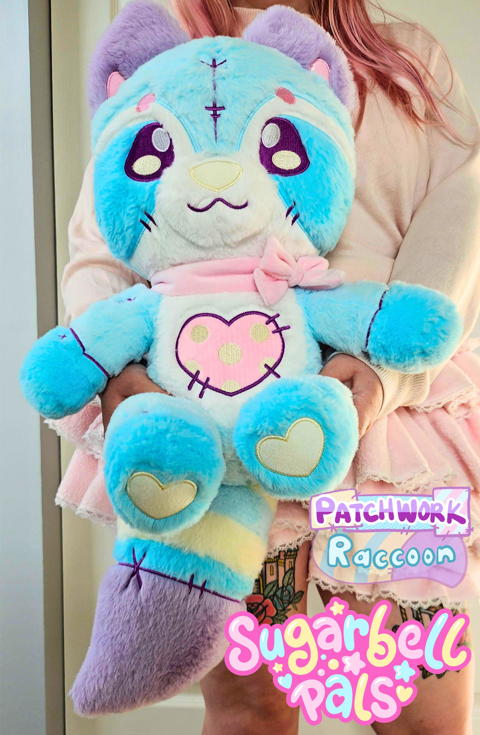 Patches the Patchwork Raccoon Sugarbell Pal jumbo plushie – sugarycarousel